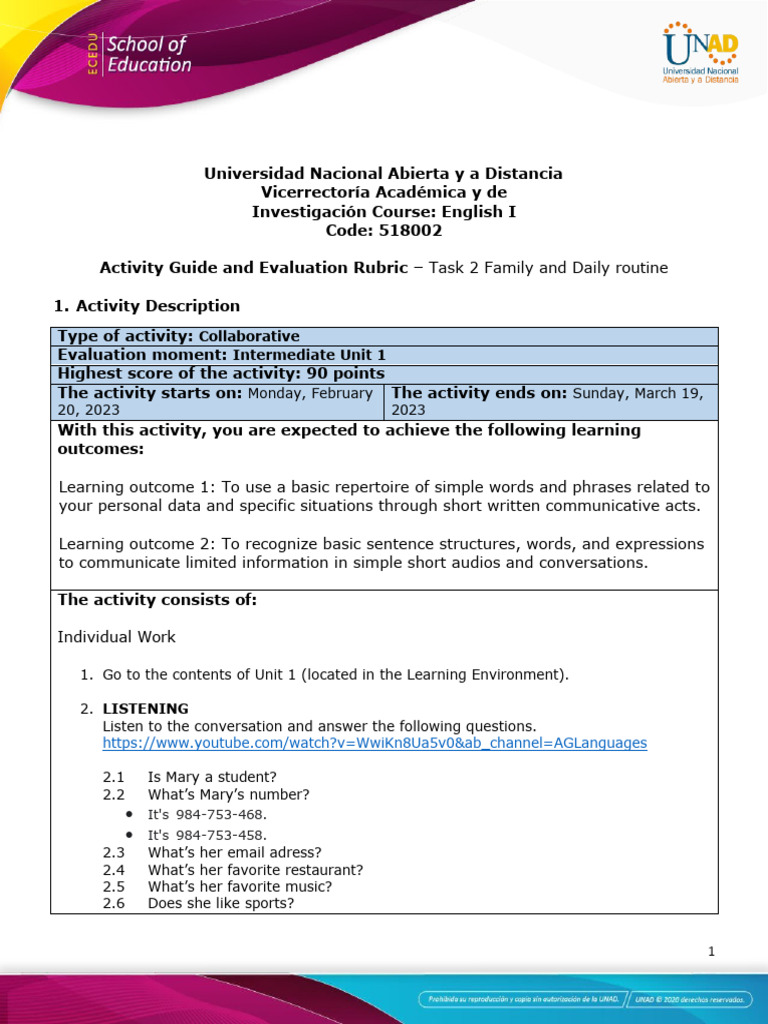 Activity Guide and Evaluation Rubric - Unit 1 - Task 2 - Family and ...