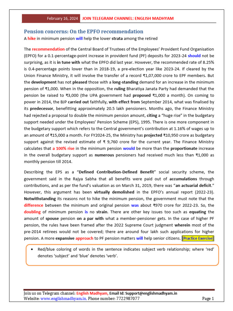 Pension Concerns: On The EPFO Recommendation: Join Telegram Channel ...