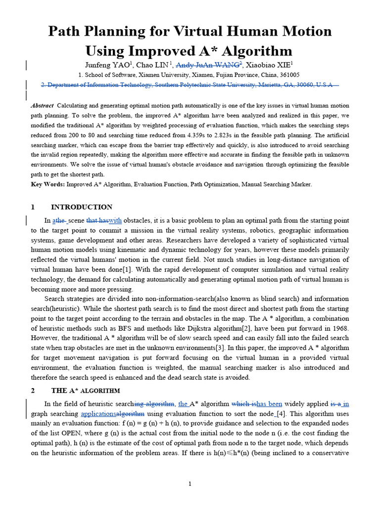 Path Planningfor Virtual Human Usingimproved Astar Algorithm Pdf Applied Mathematics