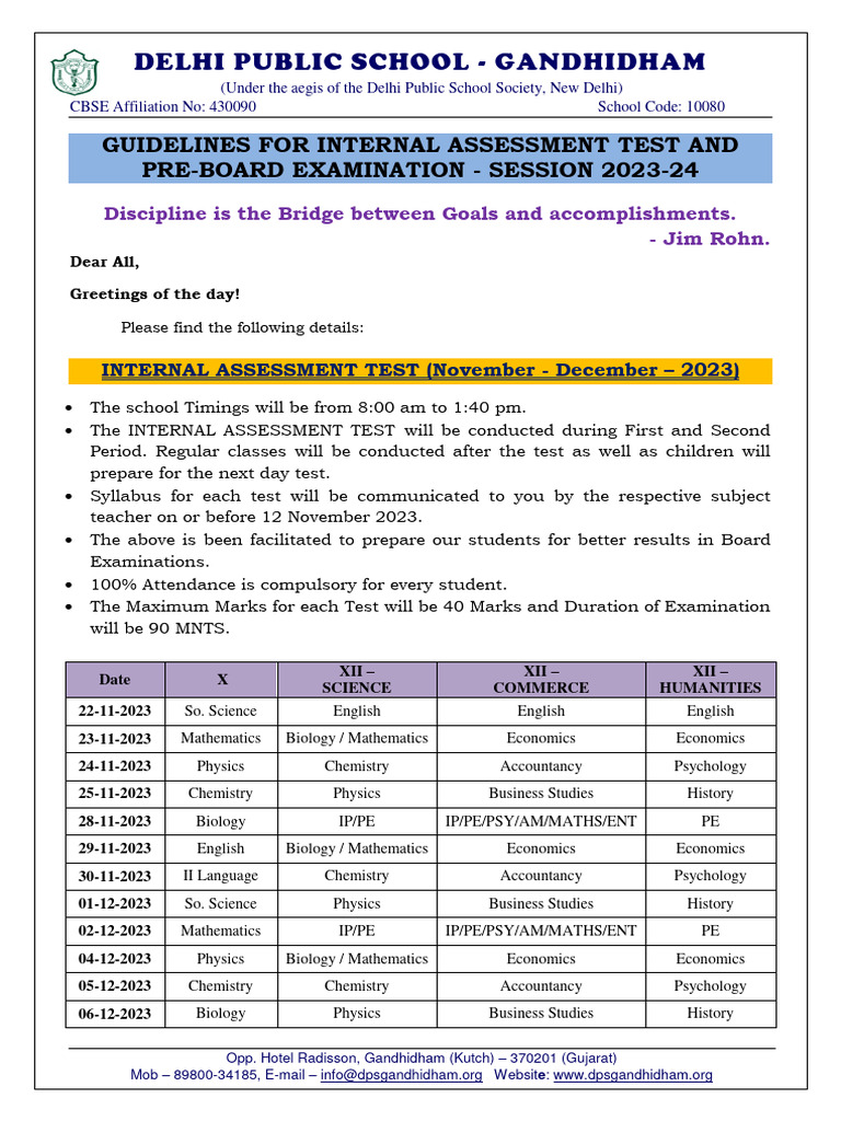 PRE BOARD Exam Guidelines 2023-24 | PDF | Educational Stages | Schools