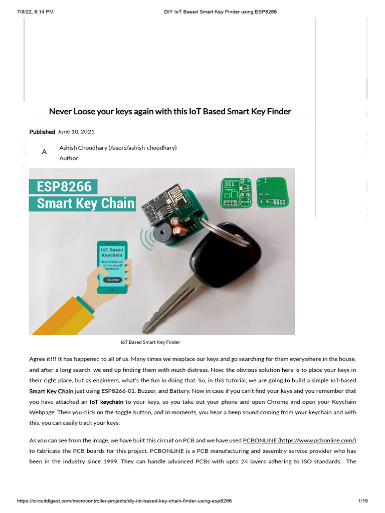 DIY IoT Based Smart Key Finder Using ESP8266 | PDF | Printed Circuit Board | Internet Of Things