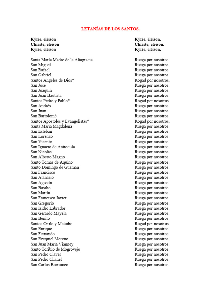 Letanías de Los Santos | PDF | Santos cristianos | Iglesia Católica