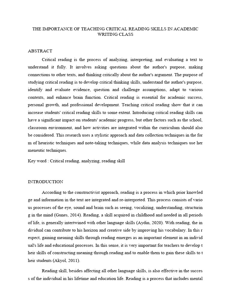 Teaching Critical Reading Skills in Academia | PDF | Critical Thinking | Cognition