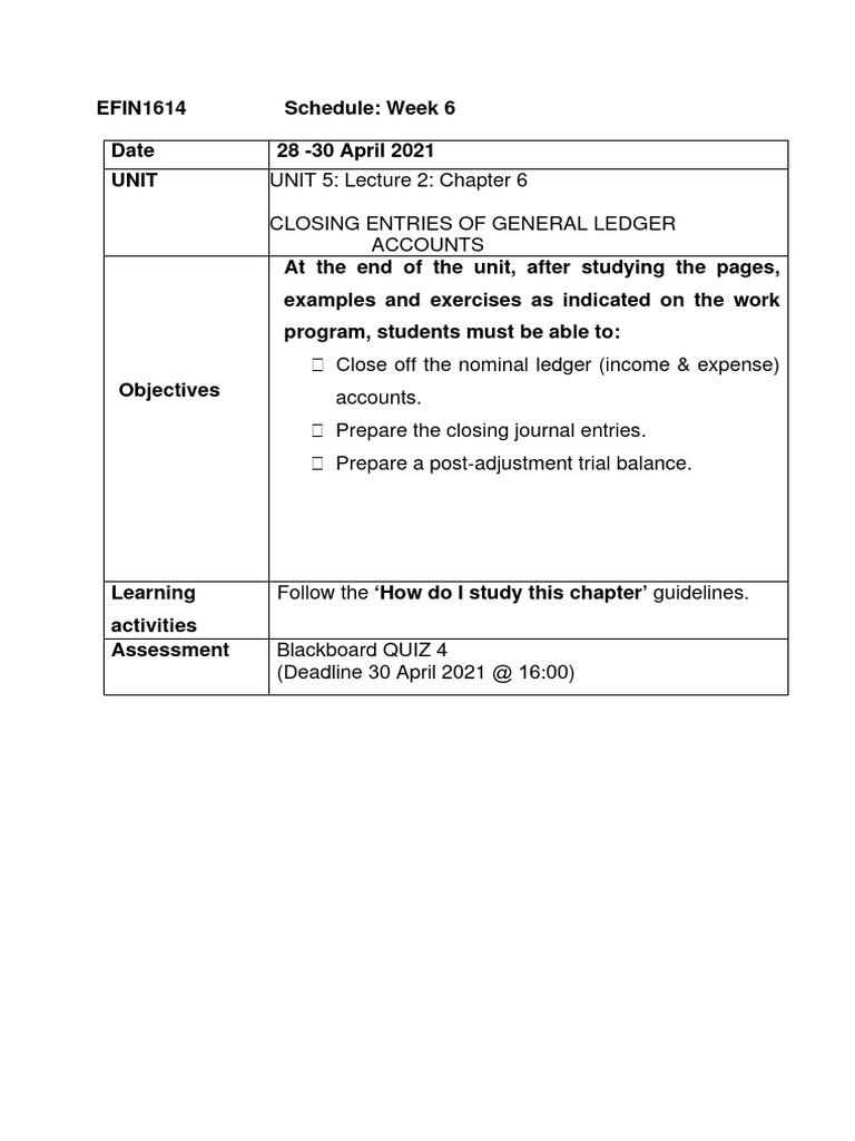 Week 6 UNIT 5 Lecture 2 Schedule | PDF