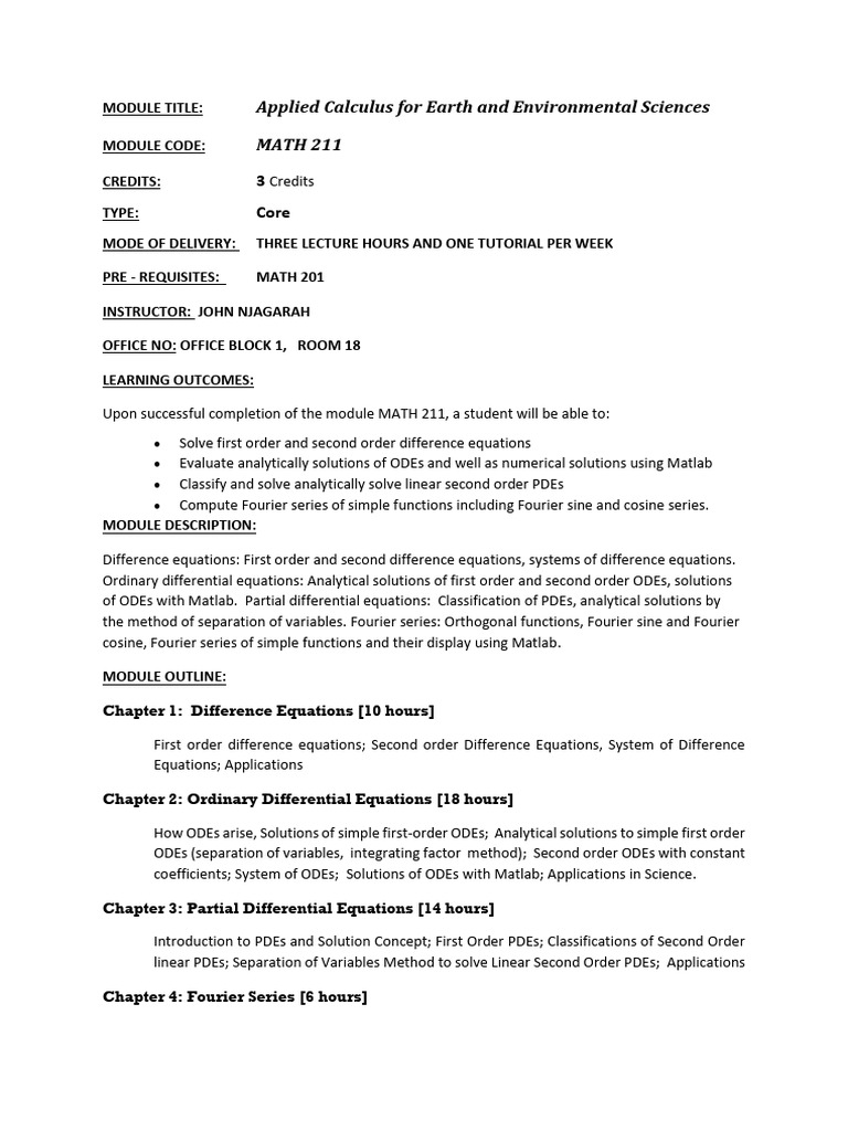 MATH211 ModuleOutline | PDF | Partial Differential Equation | Ordinary Differential Equation