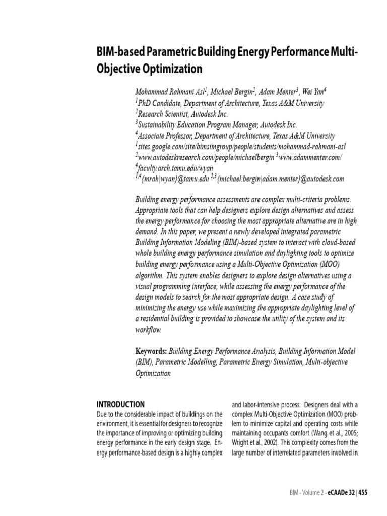 BIM-based Parametric Building Energy Performance MultiObjective Optimization | PDF | Building ...