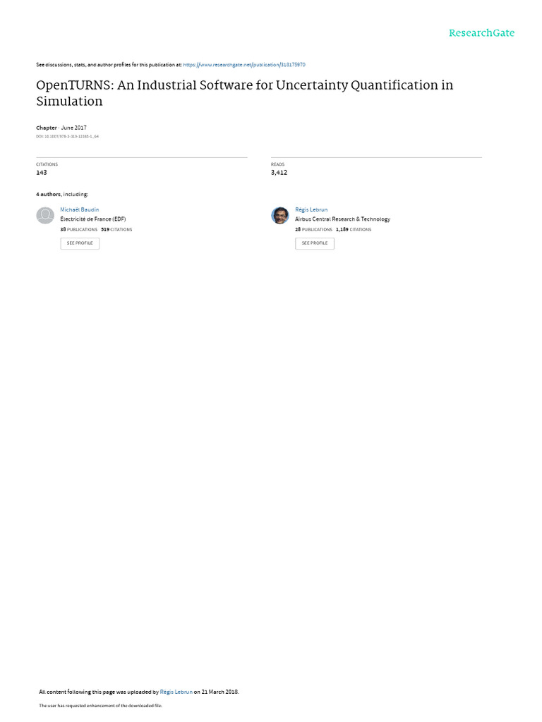OpenTURNS: An Industrial Software For Uncertainty Quantification in Simulation | PDF ...