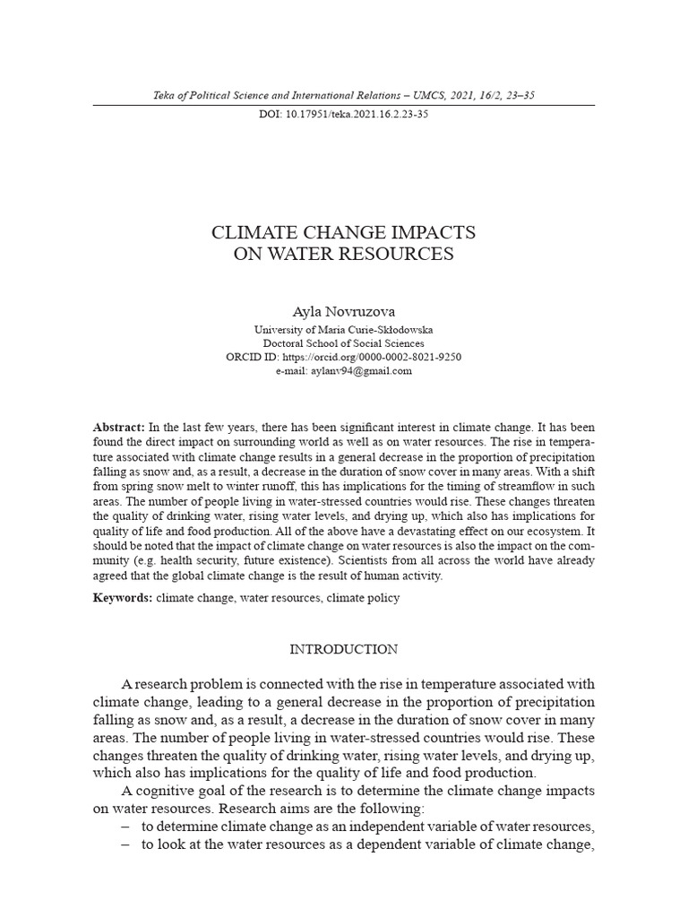 ClImate Change Impacts On Water Resources | PDF | Climate Change ...
