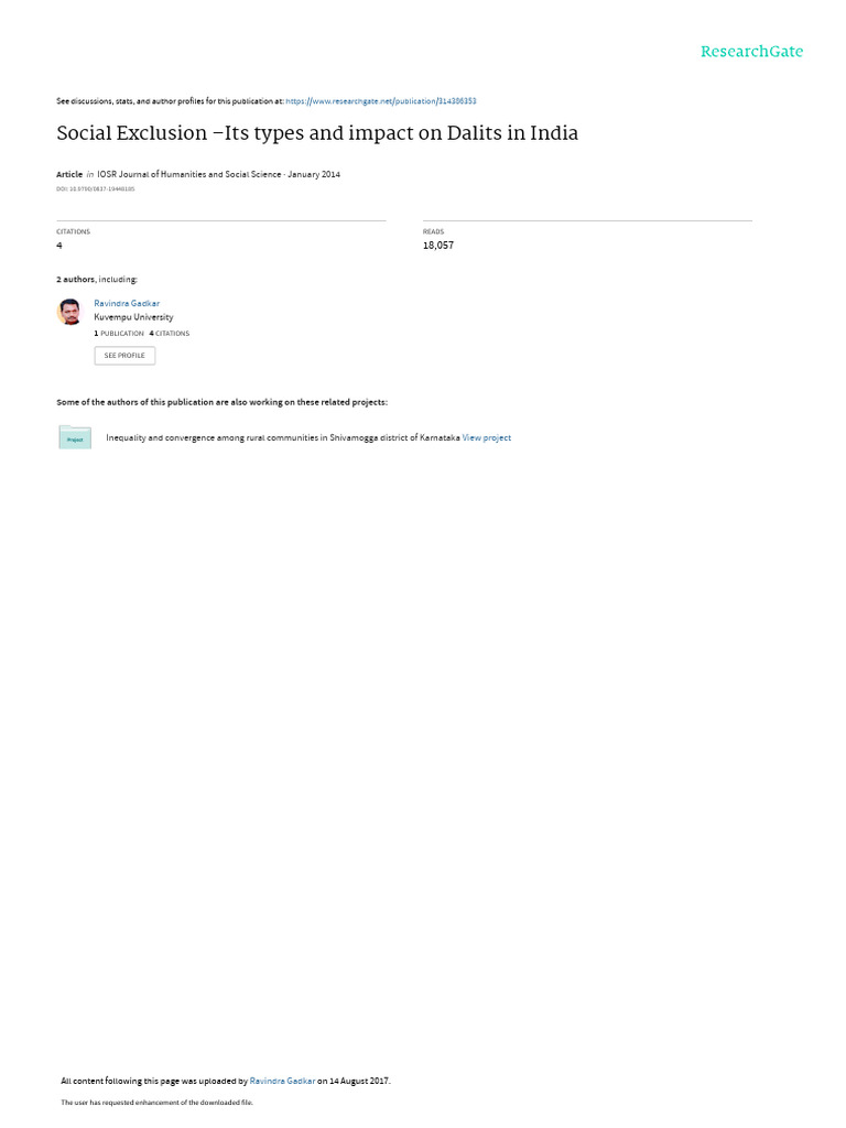 Social Exclusion - Its Types and Impact On Dalits I | PDF | Social ...