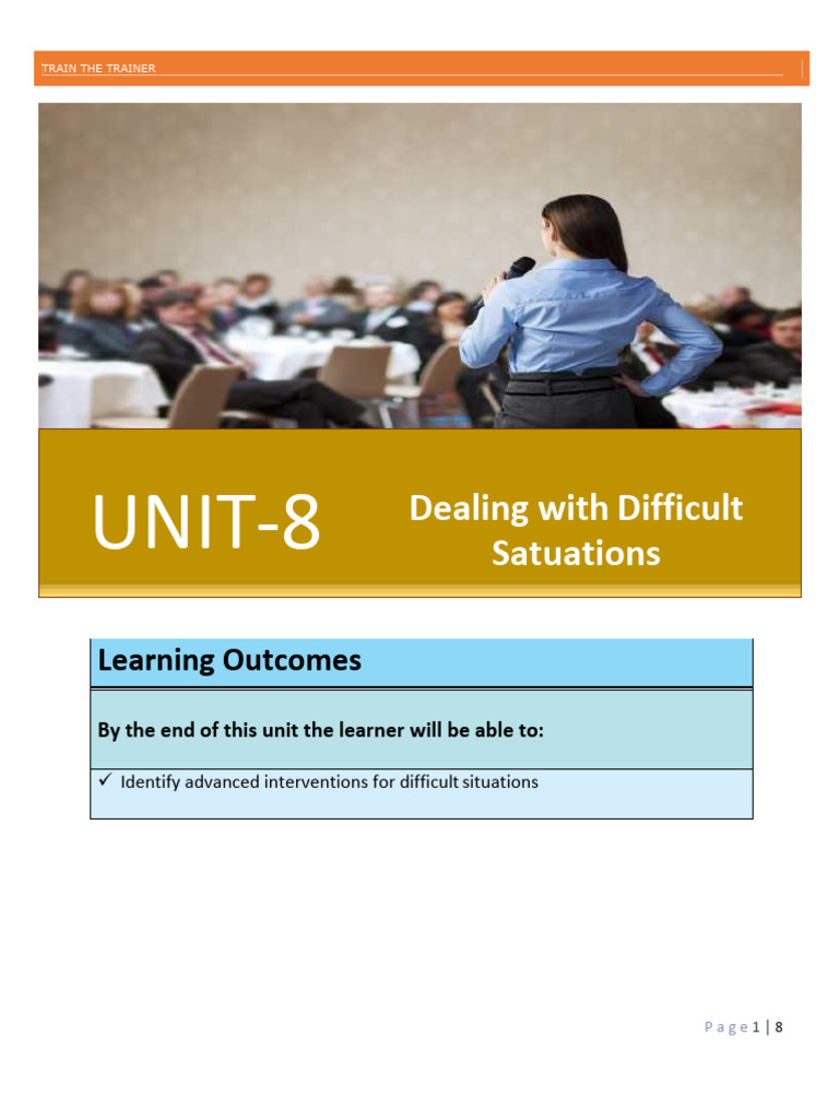 1590152127unit 8 Dealing With Difficult Situations | PDF | Learning | Knowledge