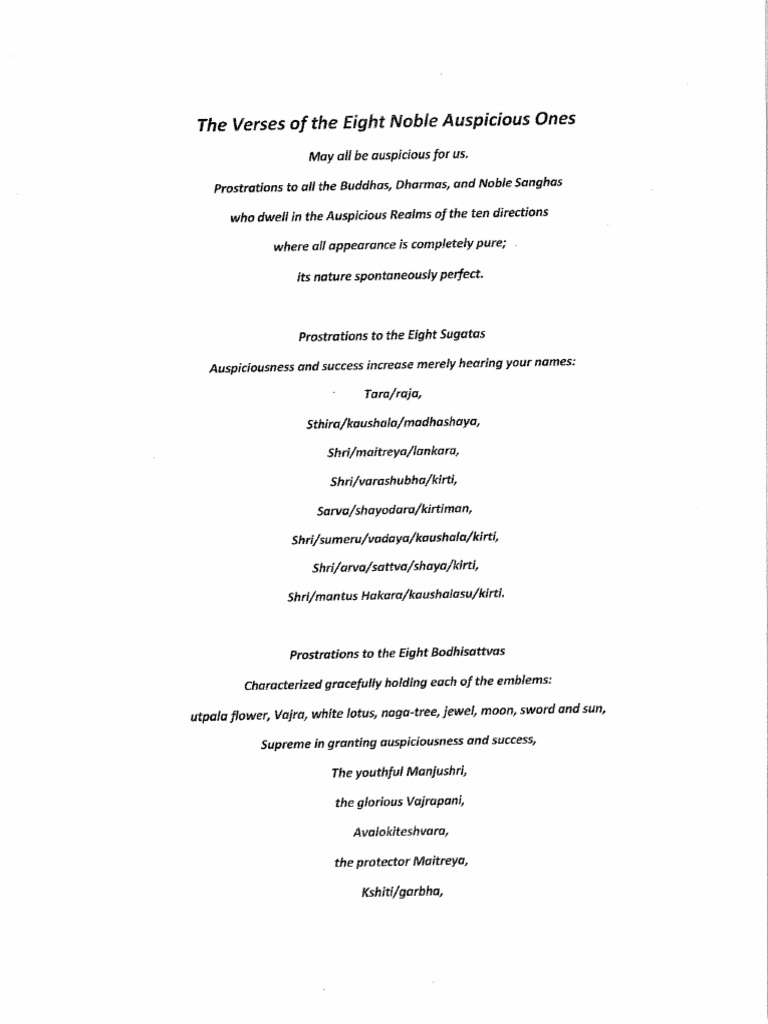 The Verse of Eight Noble Auspicious Ones | PDF