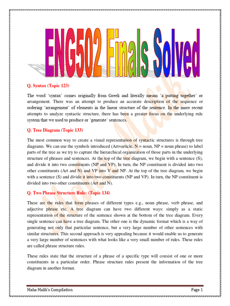 ENG502 Finals Solved by Maha Malik Fall2020 | PDF | Phrase | Semantics