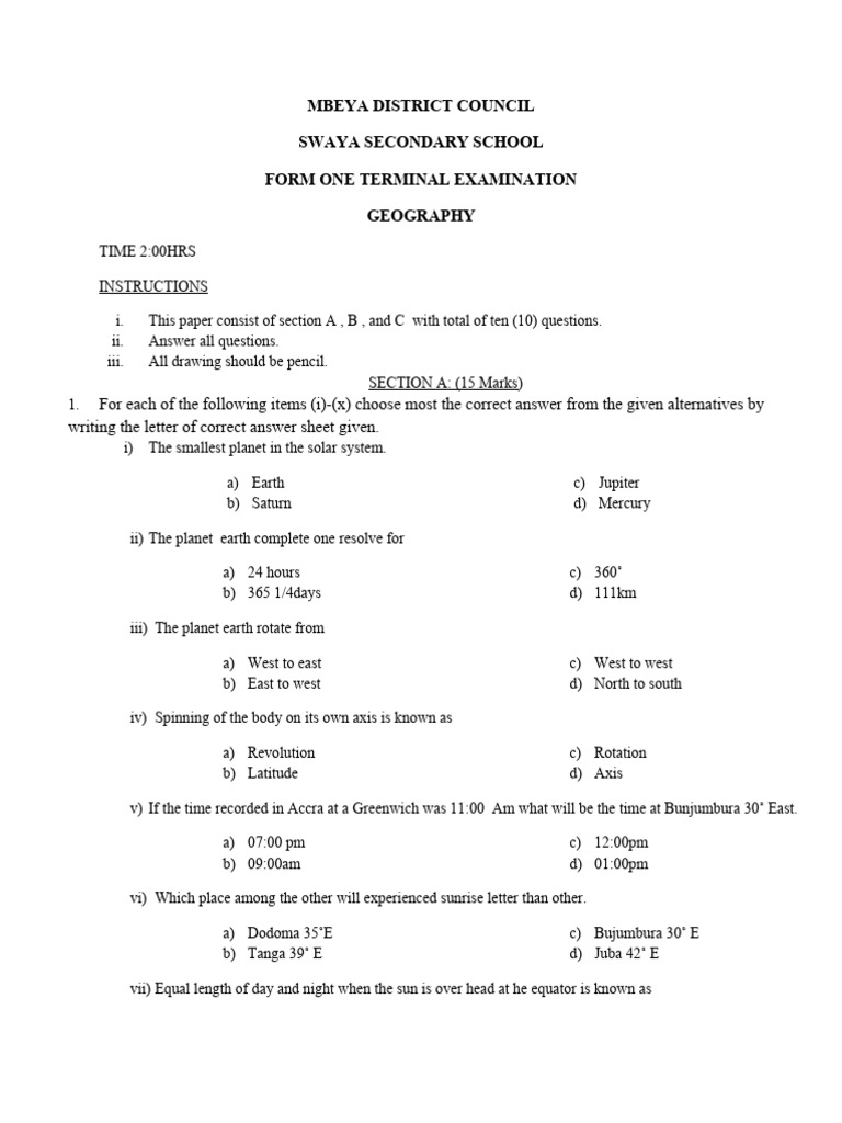 Geograph Form One | PDF | Apsis | Solar System