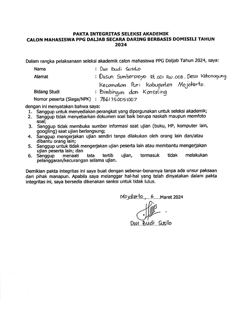 Pakta Integritas 2 | PDF