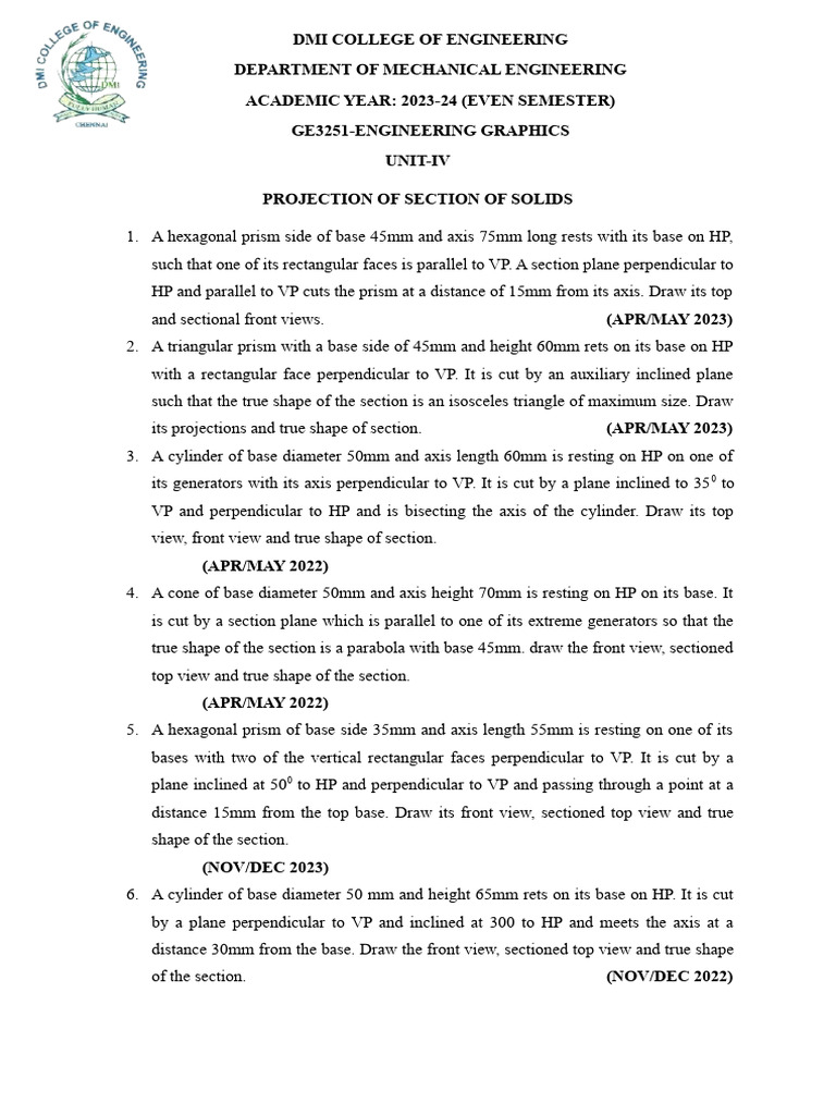 Unit 4 Section of Solids | PDF