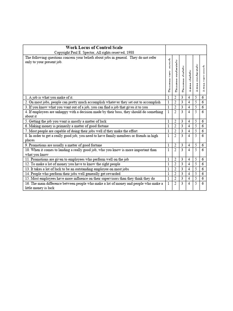 Work Locus of Control Scale | PDF | Social Psychology | Organizational ...