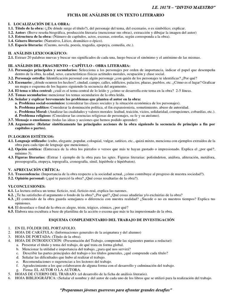 Ficha de Análisis de Un Texto Literario | PDF