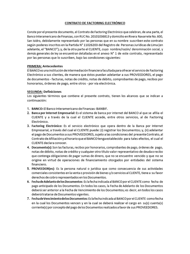 Contrato de Factoring Electronico | PDF | Bancos | Pagos
