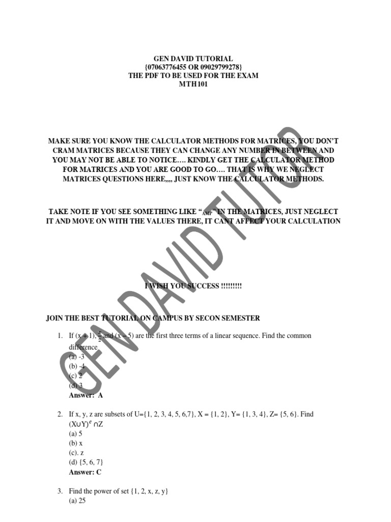 Excel Mth101 Gen David PDF | PDF | Linear Algebra | Algebra