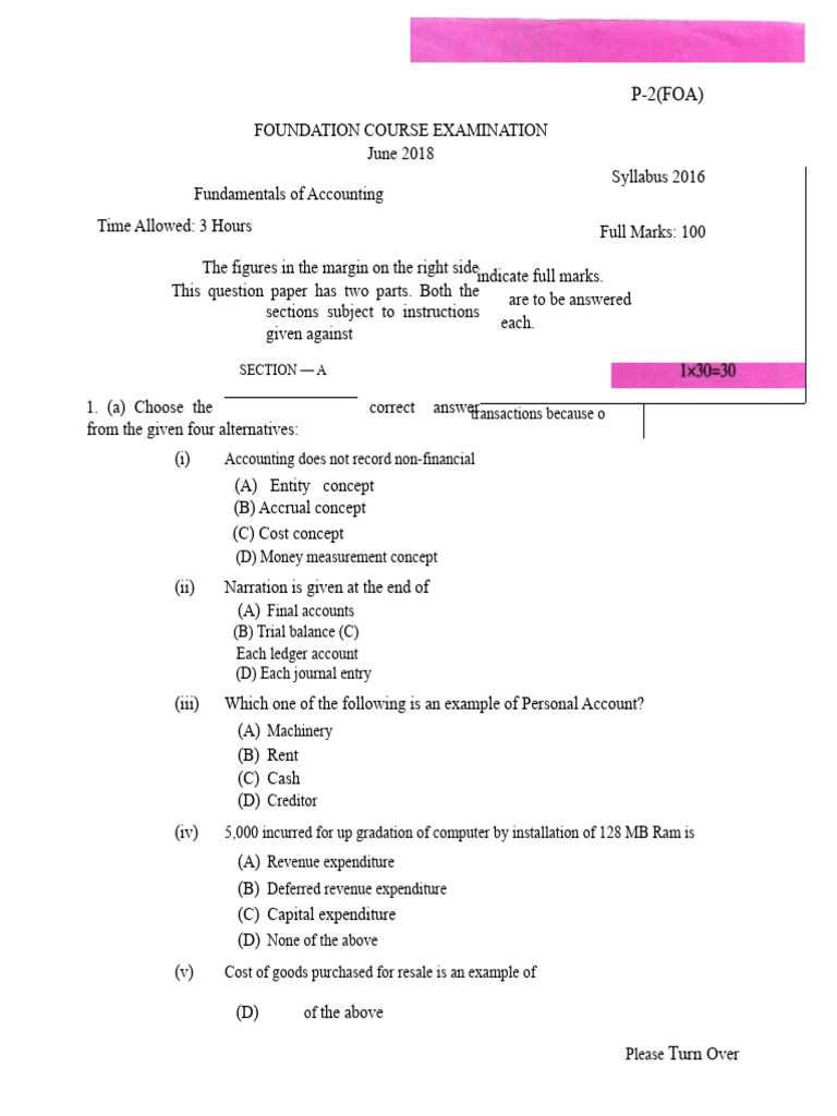 Fundamentals of Accounting - June 2018 - Questions - CMA Foundation ...