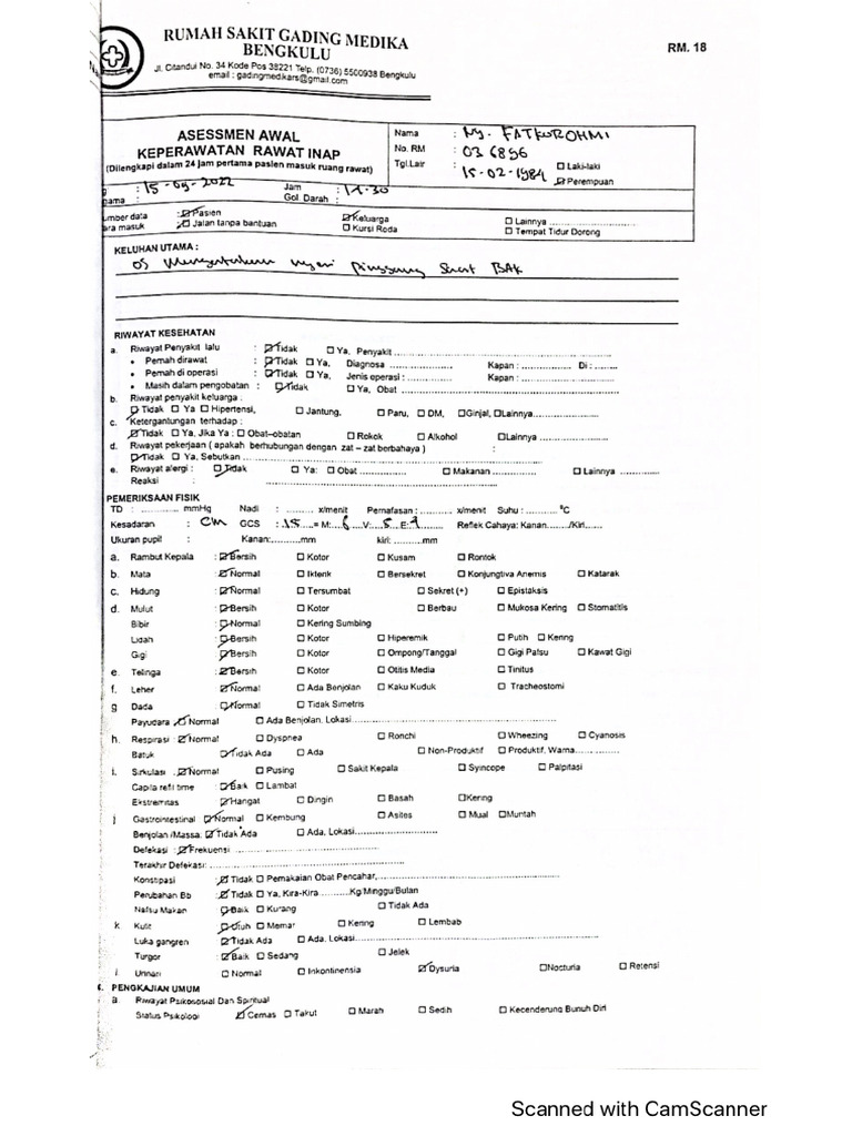 Asesmen Awal Keperawatan Ranap Lengkap | PDF