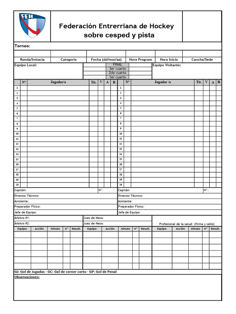 Form Planillas Partidos Feh2024 | PDF | Deportes | Asociación de Futbol