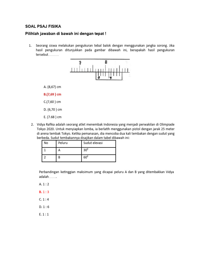 Soal PSAJ FISIKA Kelas XII 2024 | PDF