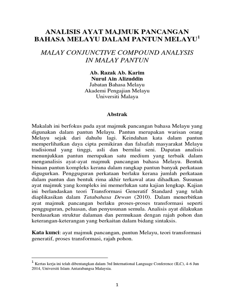 Malay Conjunctive Compound Analysis in Malay Pantun: Analisis Ayat ...
