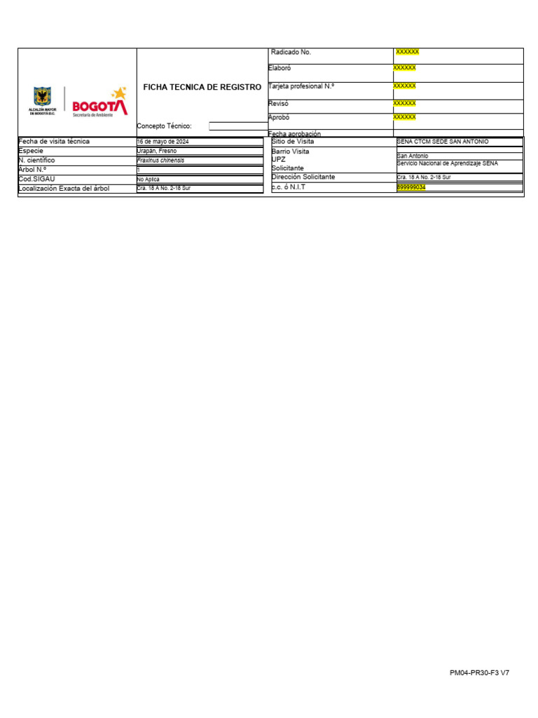 PM04-PR30-F3 Ficha Tecnica de Registro Ficha 2 | PDF | Plantas | Botánica