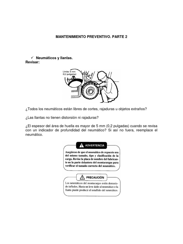 Mantenimiento Preventivo. Parte 2. | PDF | Máquina elevadora | Neumático