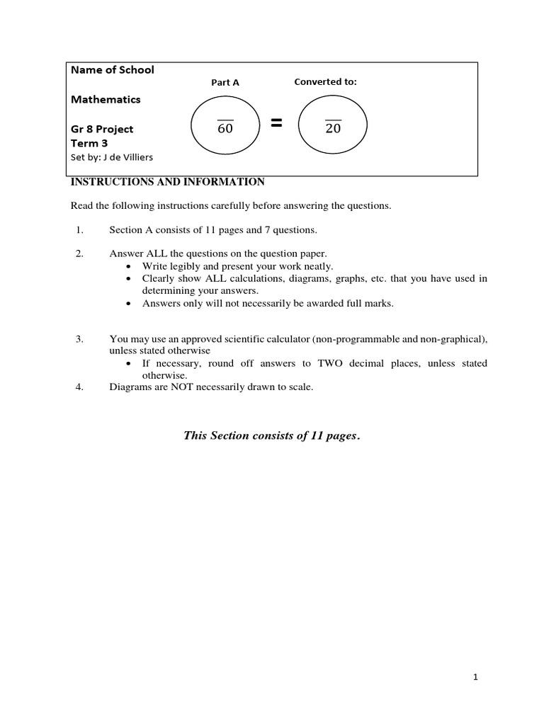 Gr8 Maths Project Algebra Term 3 2022 | PDF | Equations | Algebra