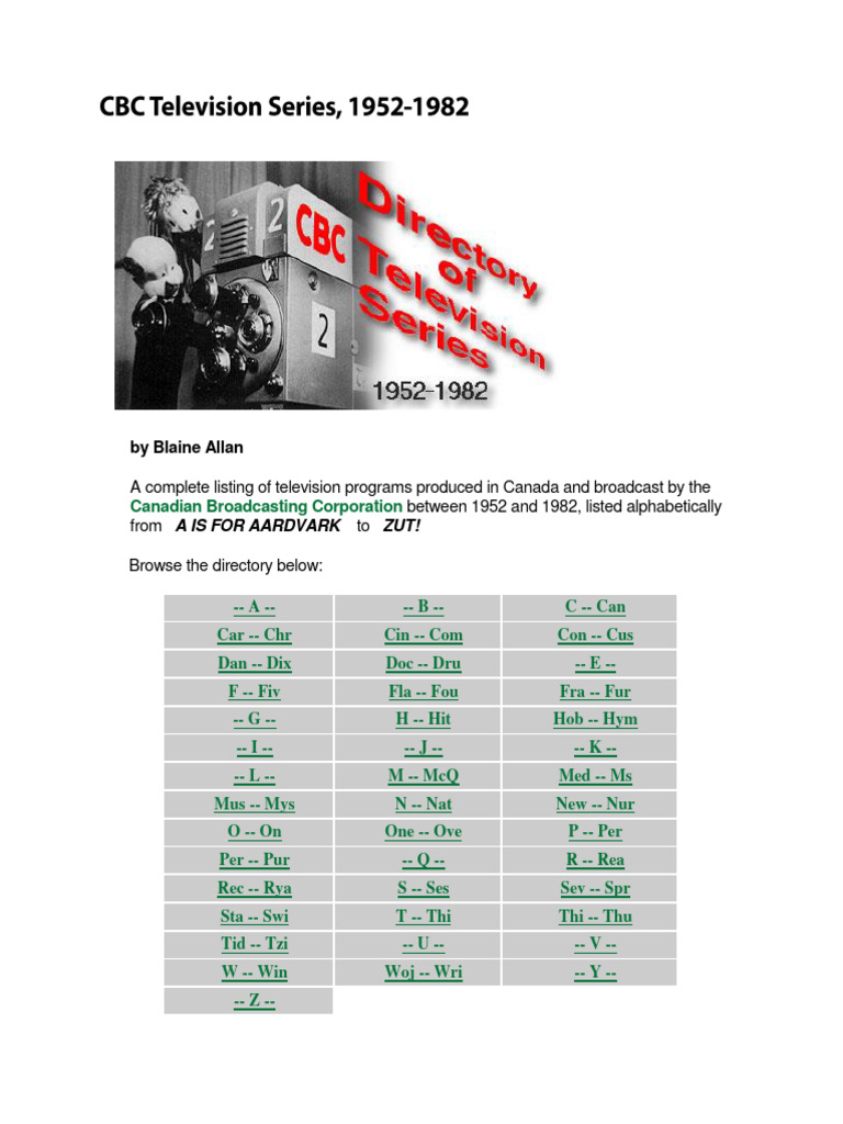 CBC Television Linked Listings | PDF | Travel | Young Adult