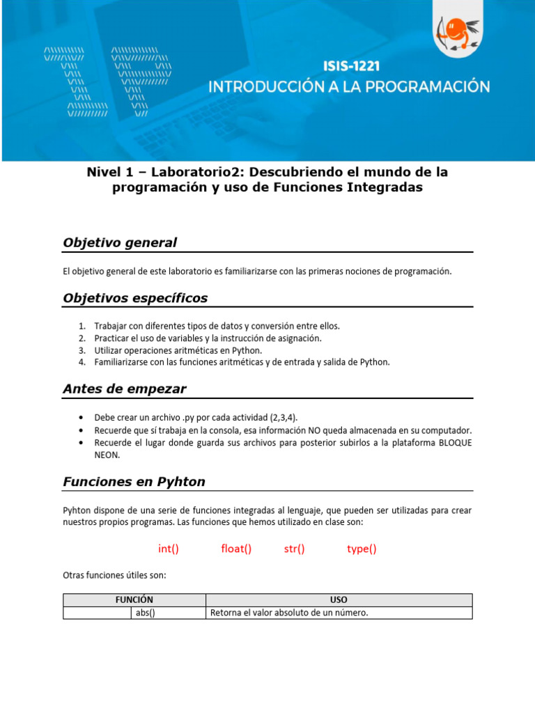 Laboratorio - 2 - Descubriendo El Mundo de La Programacion - 202310 ...