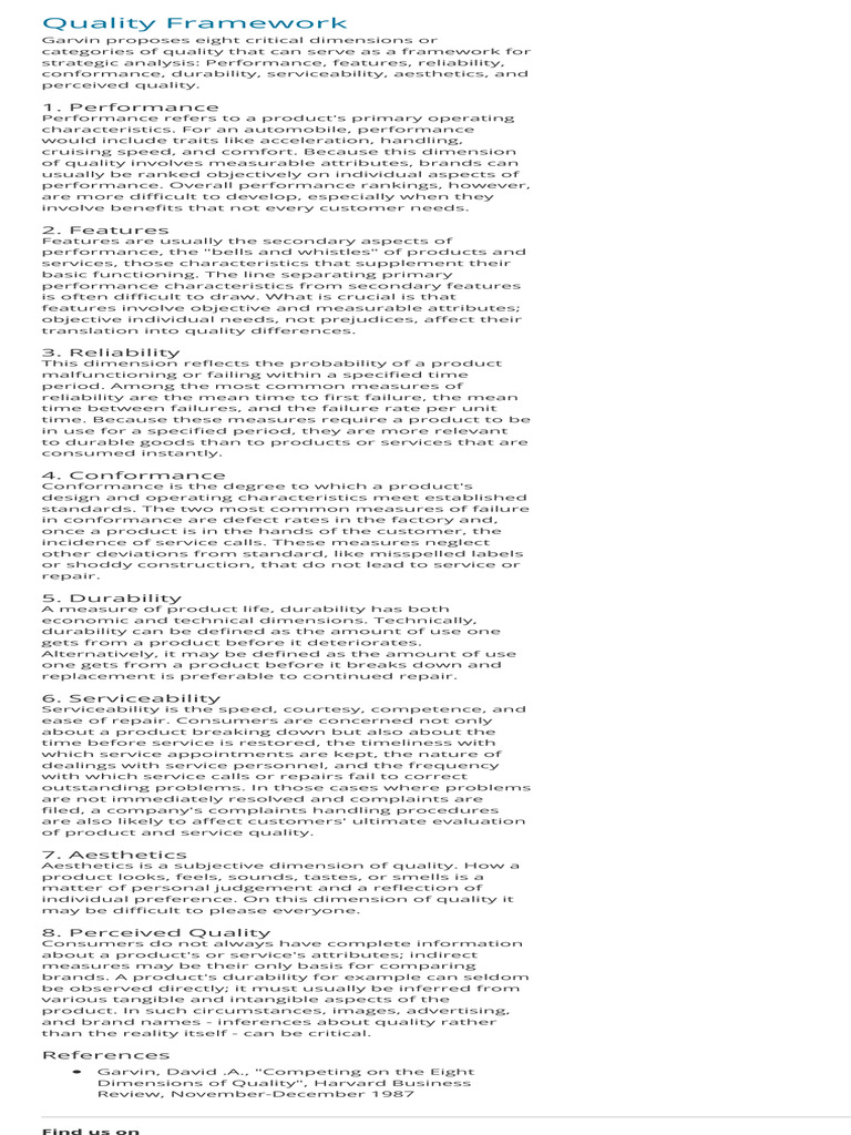 Quality Framework Pdf Product Business Reliability Engineering