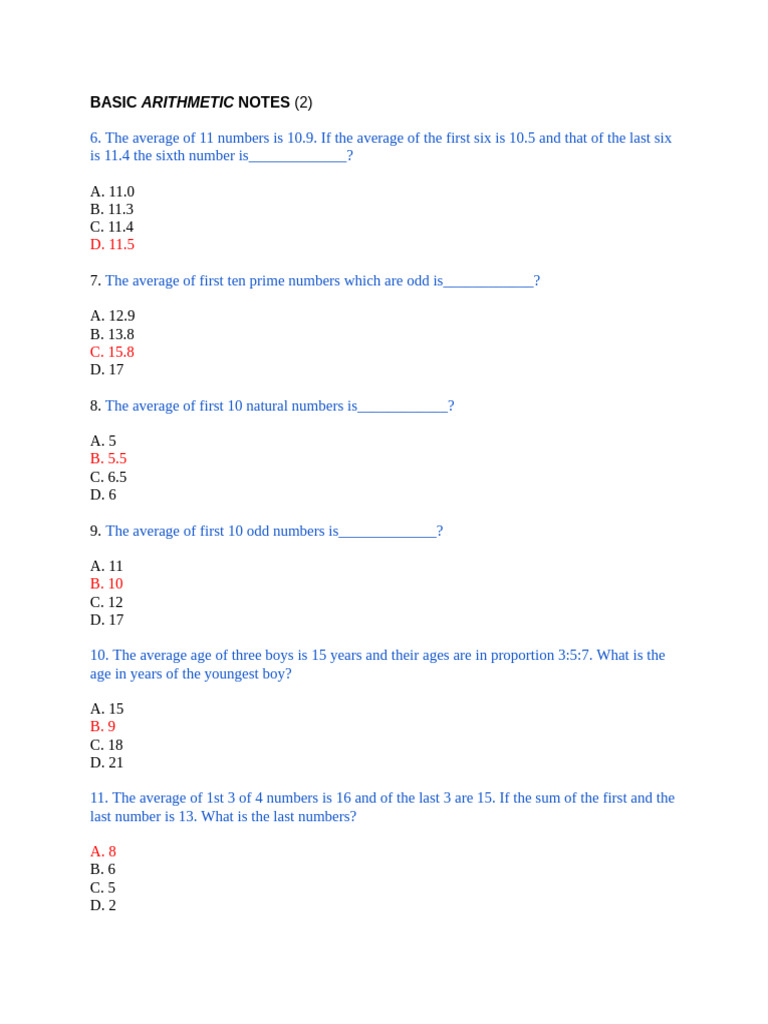 BASIC ARITHMETIC NOTES (Q&A Last 6) | PDF | Career & Growth | Teaching ...
