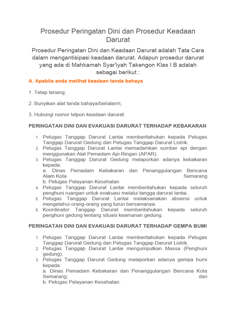 Prosedur Peringatan Dini dan Prosedur Keadaan Darurat | PDF Prosedur Peringatan Dini dan Prosedur Keadaan Darurat | PDF