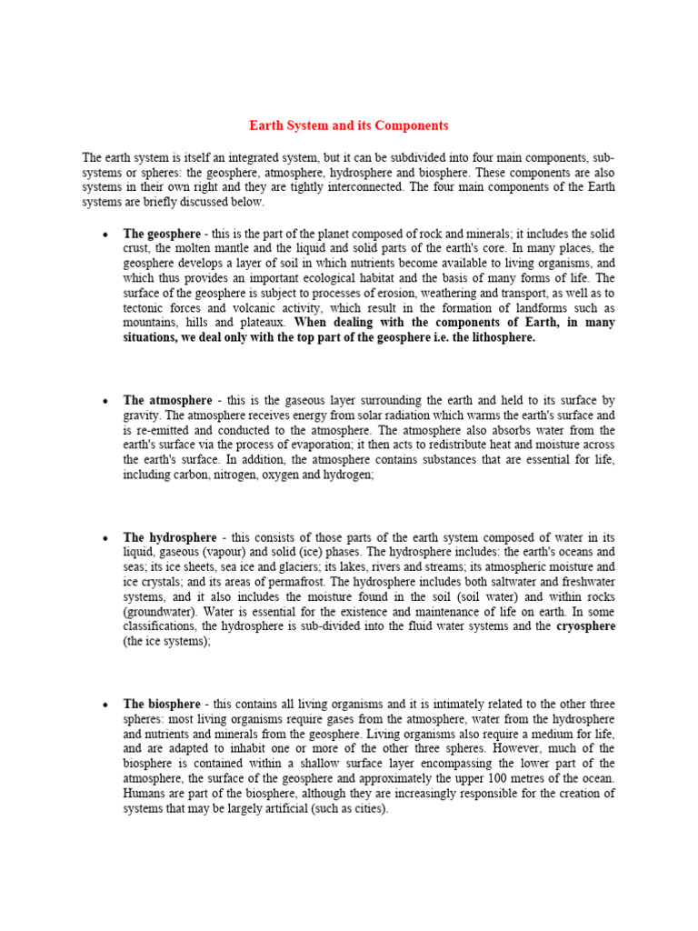 Earth System Components Overview | PDF | Earth Sciences | Earth