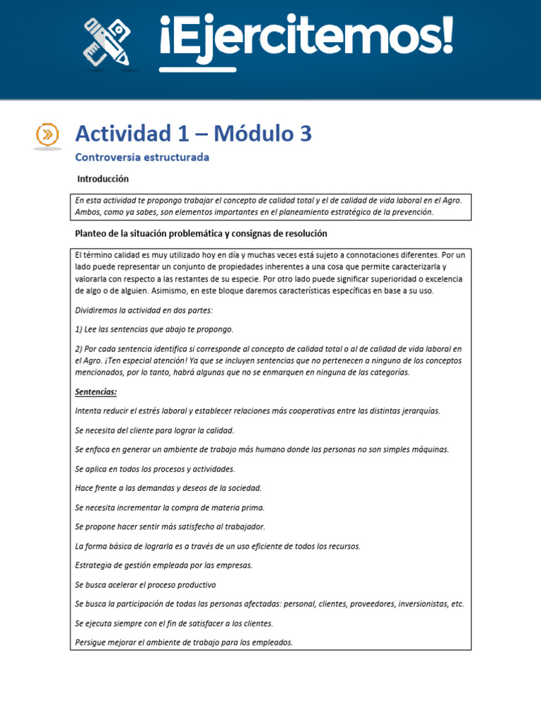 Actividad 1 M3 - Consigna | PDF | Calidad (comercial) | Economias