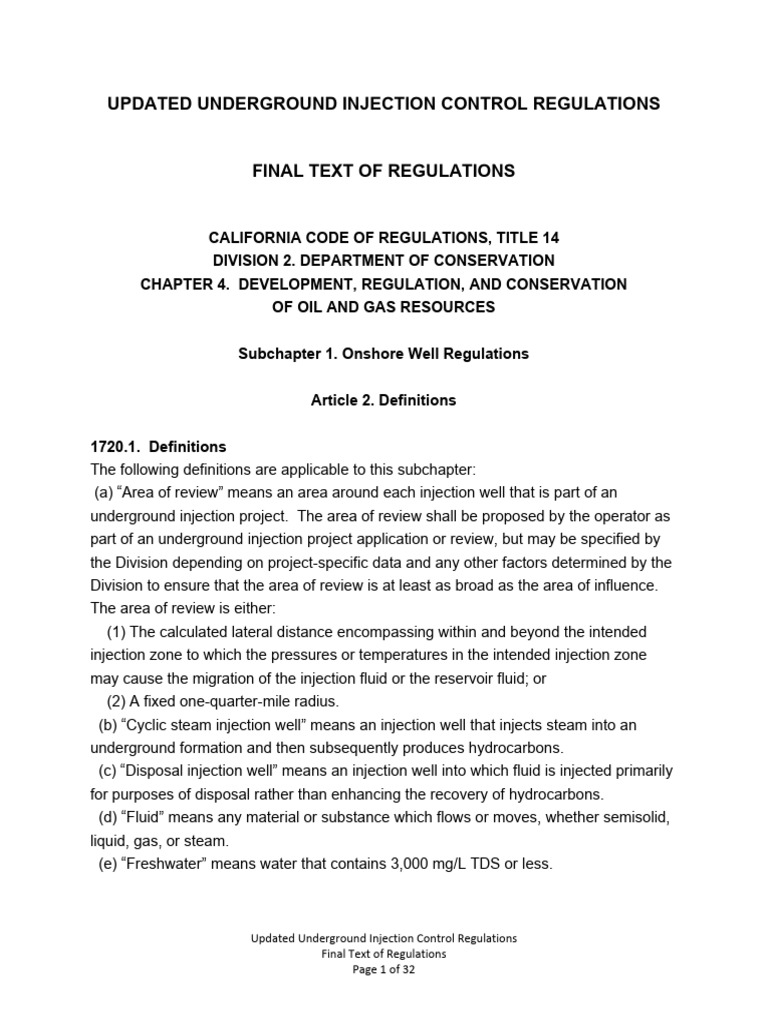 Final Text of The UIC Regulations (Clean) | PDF | Casing (Borehole ...