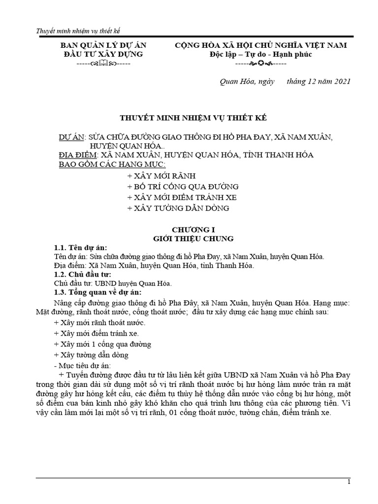 Nhiem Vu Thiet Ke Duong Nam Xuan | PDF