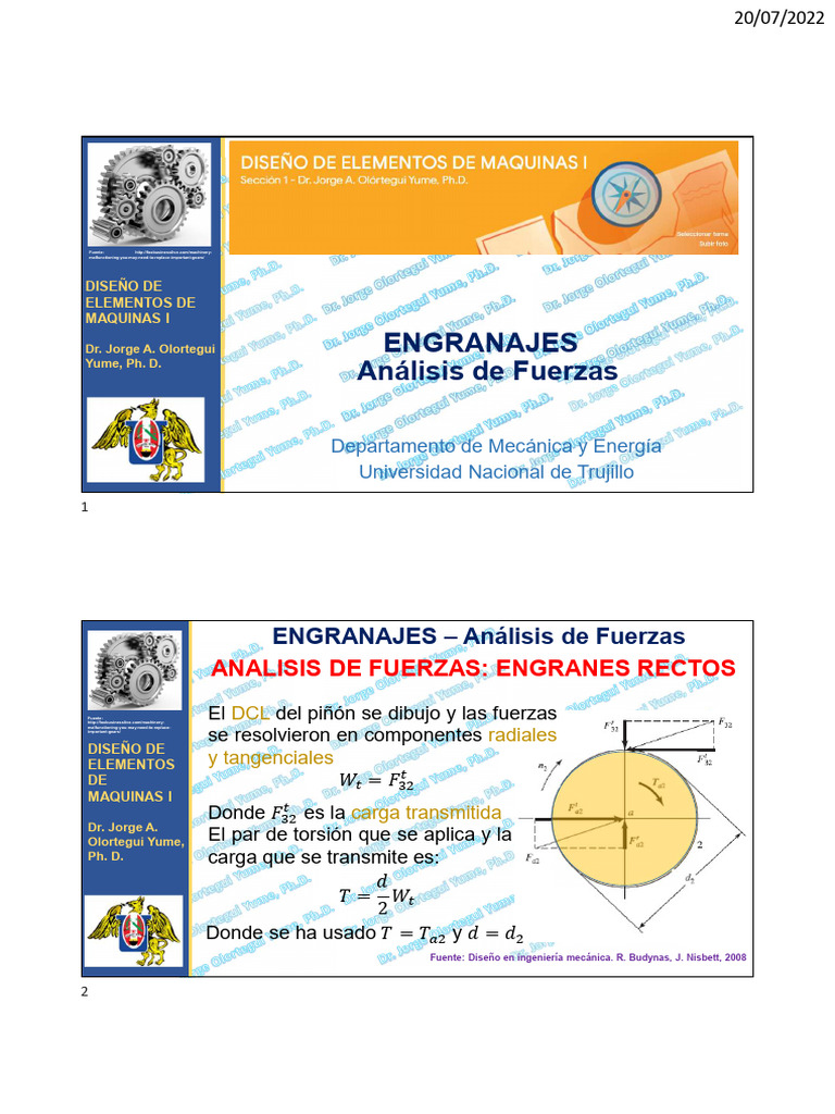 3.SEM3 Analisis de Fuerzas en Engranajes | PDF | Engranaje | Mecanica clasica