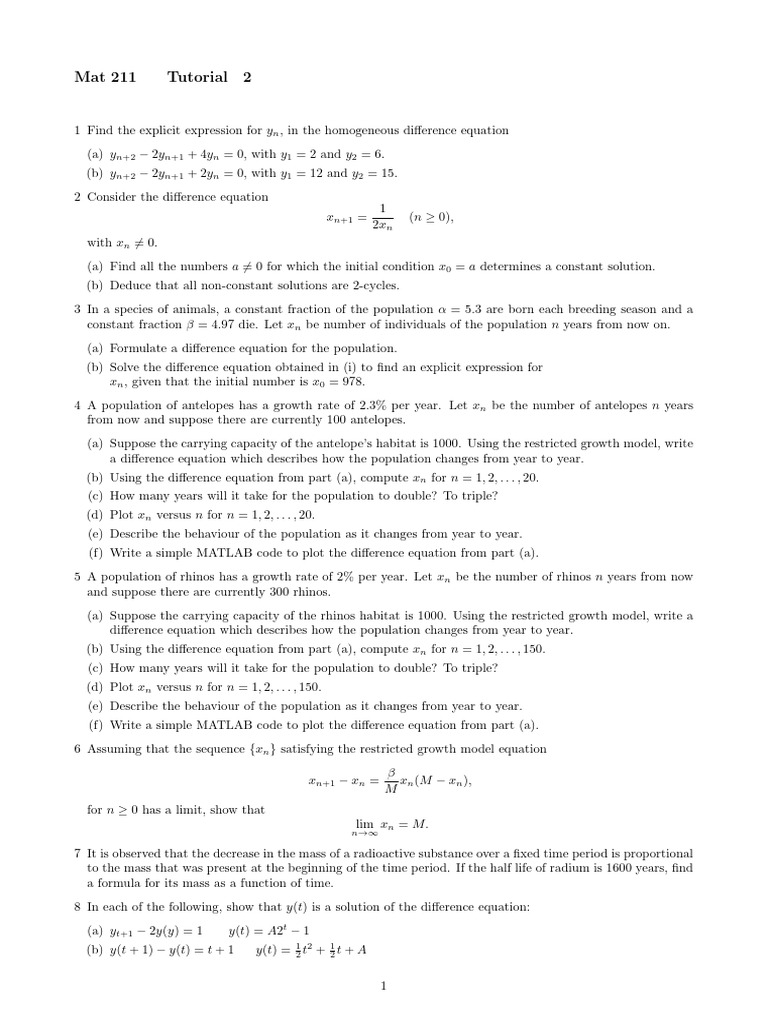 Tutorial 2 With - Memo | PDF | Recurrence Relation | Equations