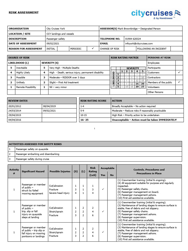 City Cruises Safety Risk Assessment | PDF | Risk | Emergency