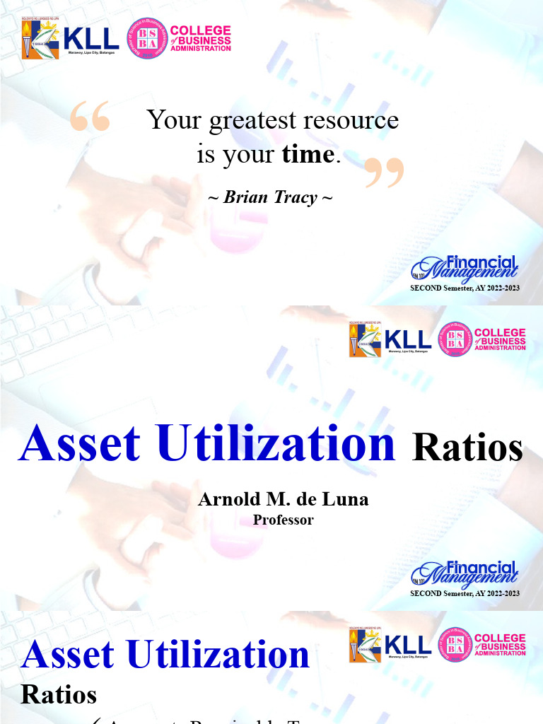 FM 101 Financial Ratios Asset Utilization Ratio | PDF | Inventory | Revenue