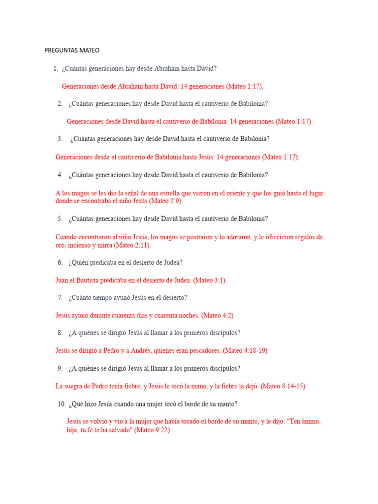 PREGUNTAS MATEO | PDF | Jesús | Evangelio de Mateo