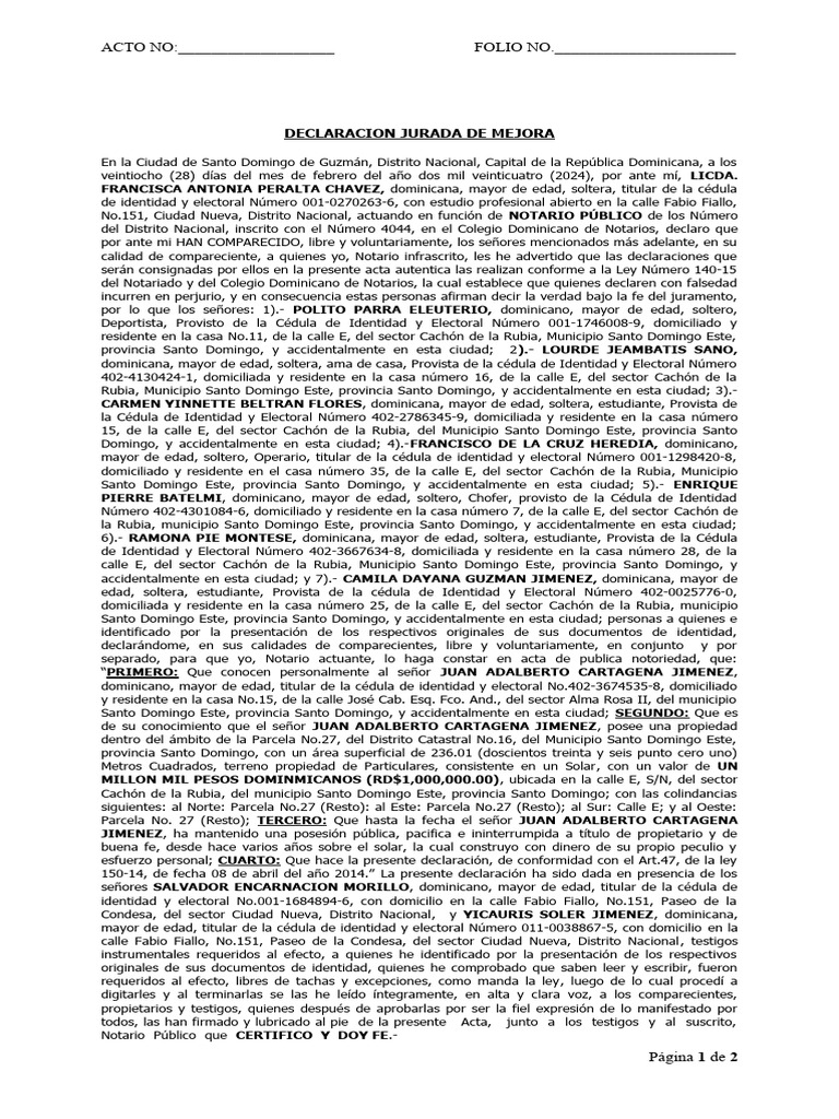 Acto Dec - Jur.Mejora J.Cartagena | PDF | Documento de identidad