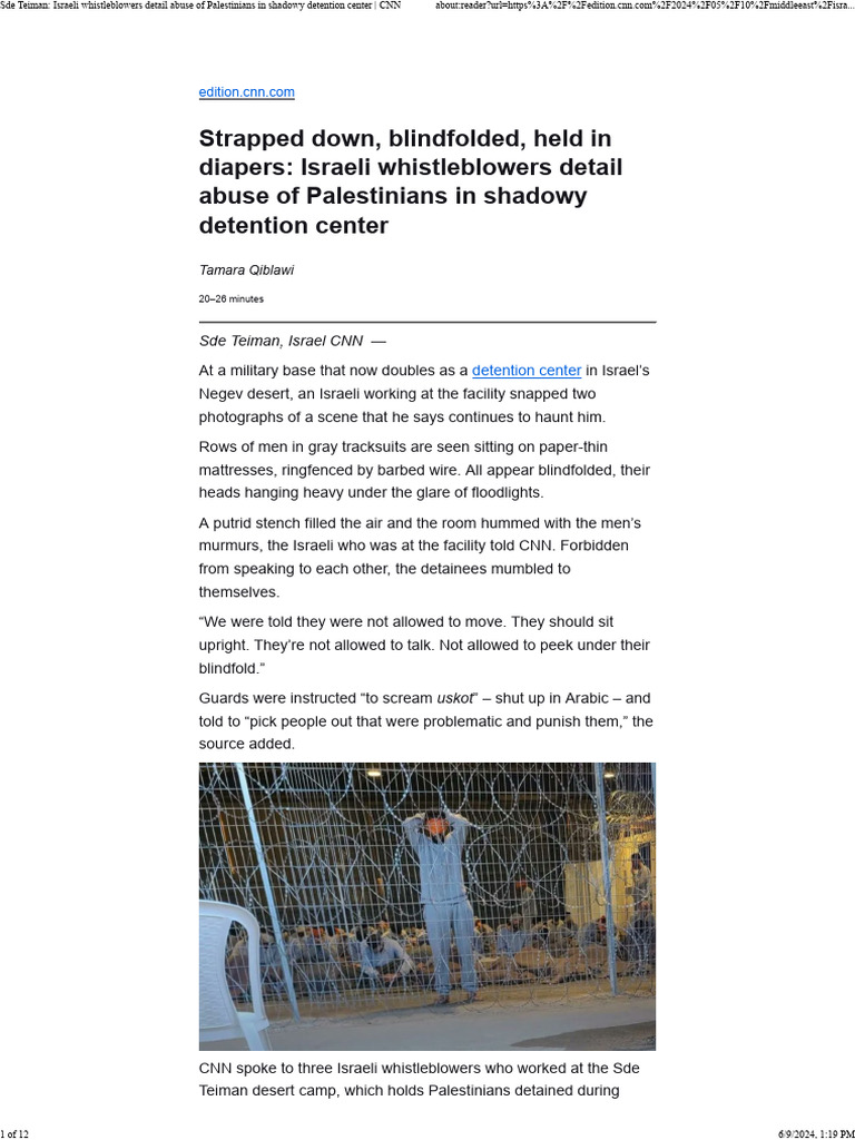 Sde Teiman Israeli Whistleblowers Detail Abuse of Palestinians in Shadowy Detention Center CNN | PDF