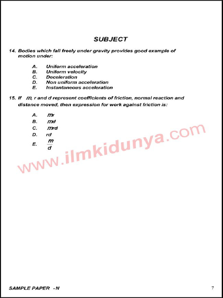 NTS Sample Past Papers Teaching Staff Secondary School Educator Physics ...
