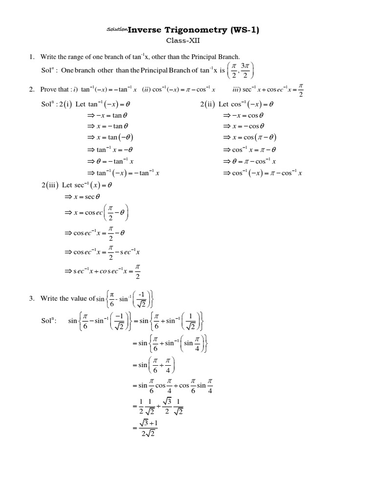 Solution - WS-1 - Inverse Trigonometry | PDF