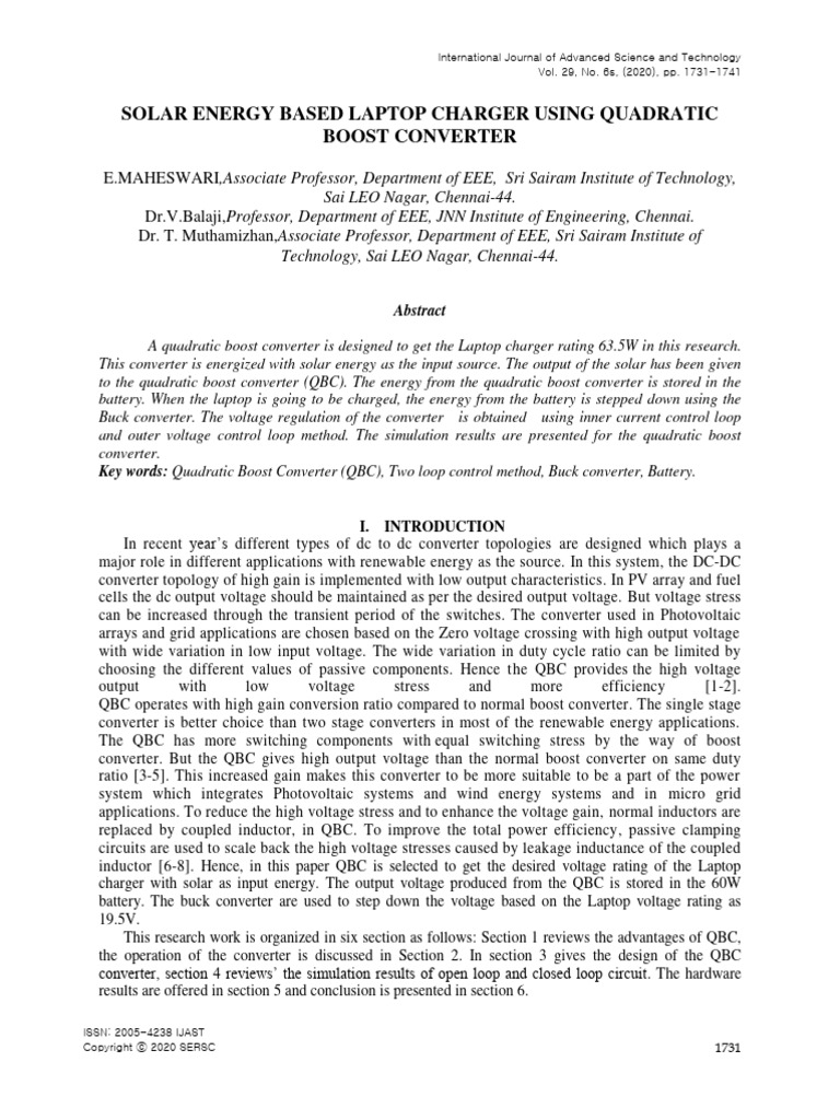 Solar Energy Based Laptop Charger Using Quadratic Boost Converter | PDF | Electrical Network ...